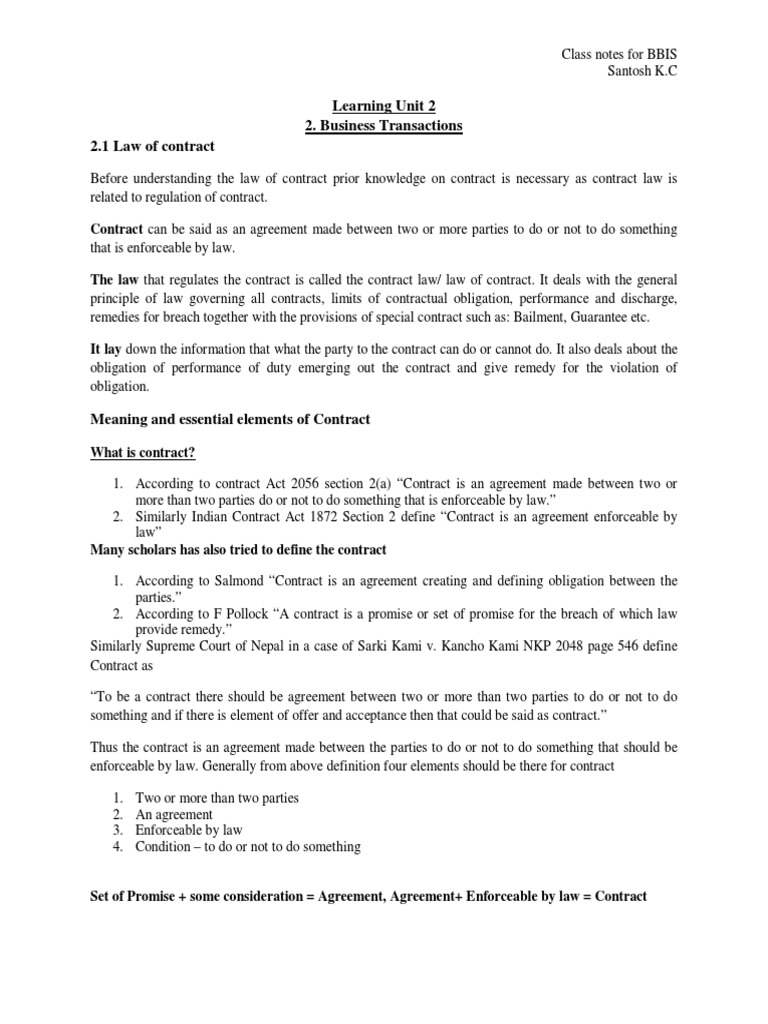 Unit 2 Contract and Its Elements | PDF | Offer And Acceptance | Government