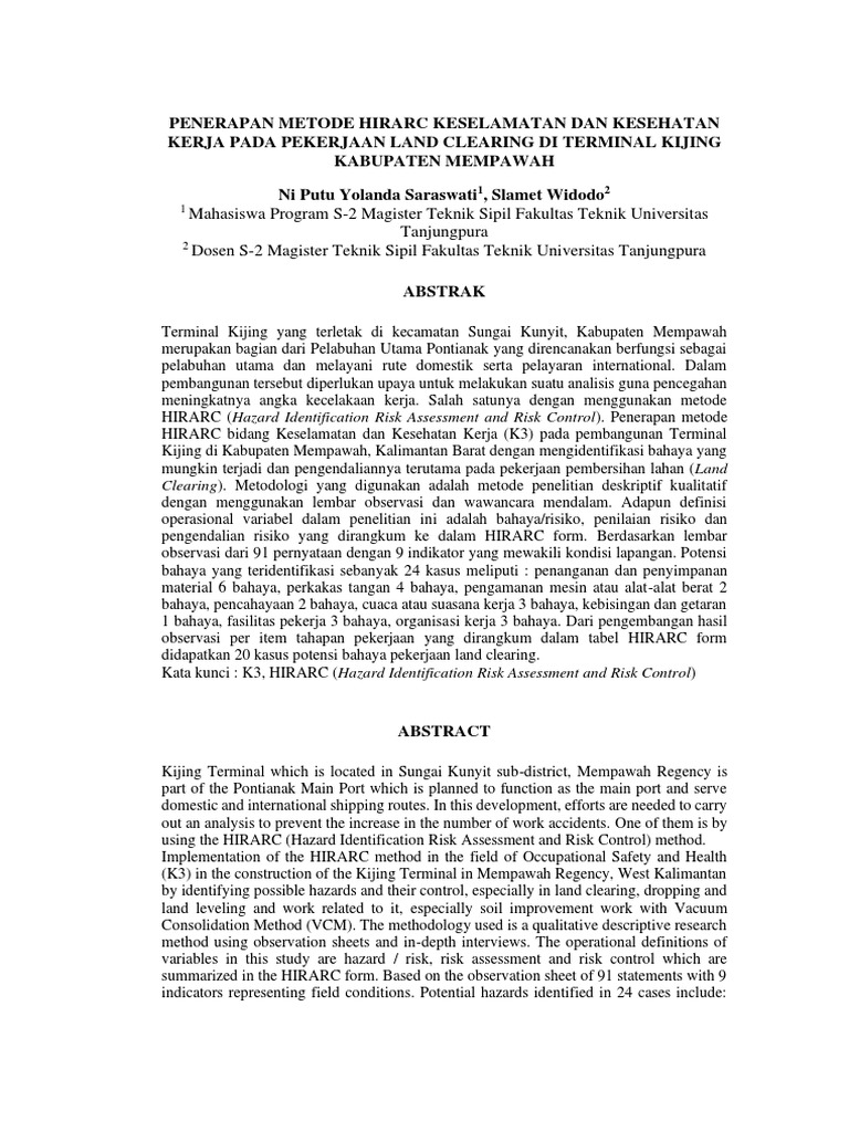Penerapan Metode Hirarc Pada Land Clearing Di Terminal Kijing | PDF