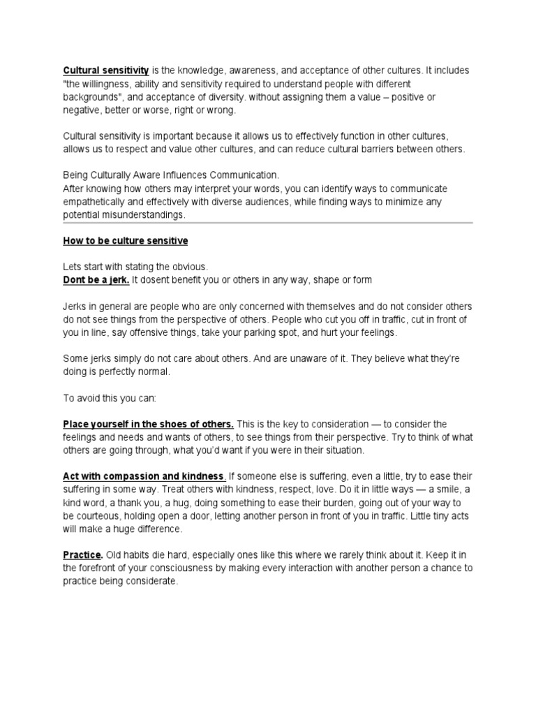 Importance of Cultural Sensitivity | PDF | Behavioural Sciences ...