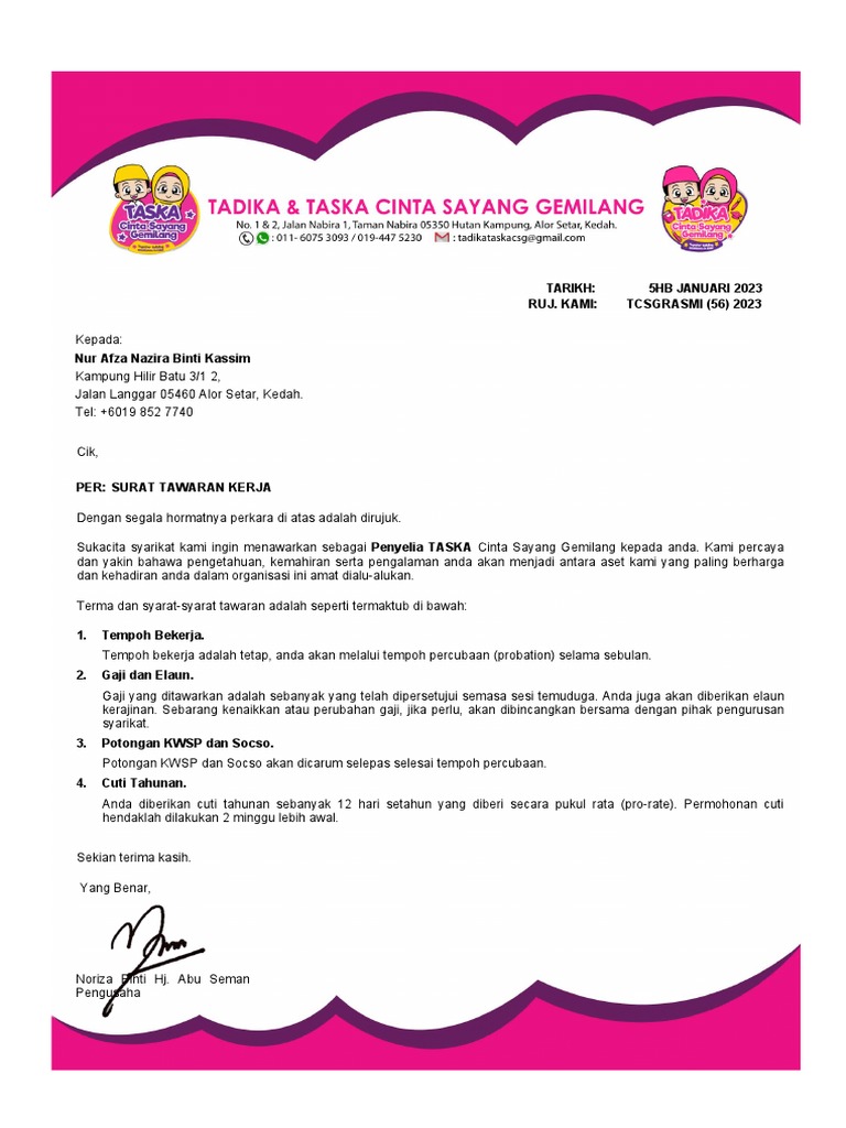 Surat Tawaran Kerja | PDF | Karier & Perkembangan