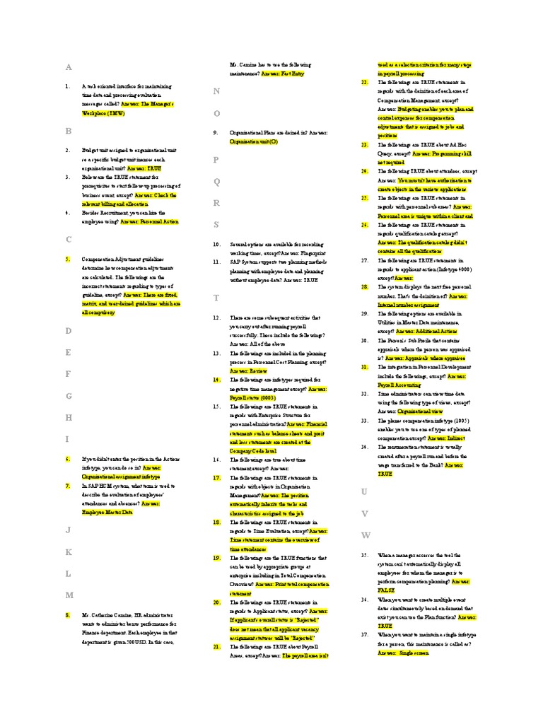 Quiz SAP-1 | Download Free PDF | Employment | Human Resource Management
