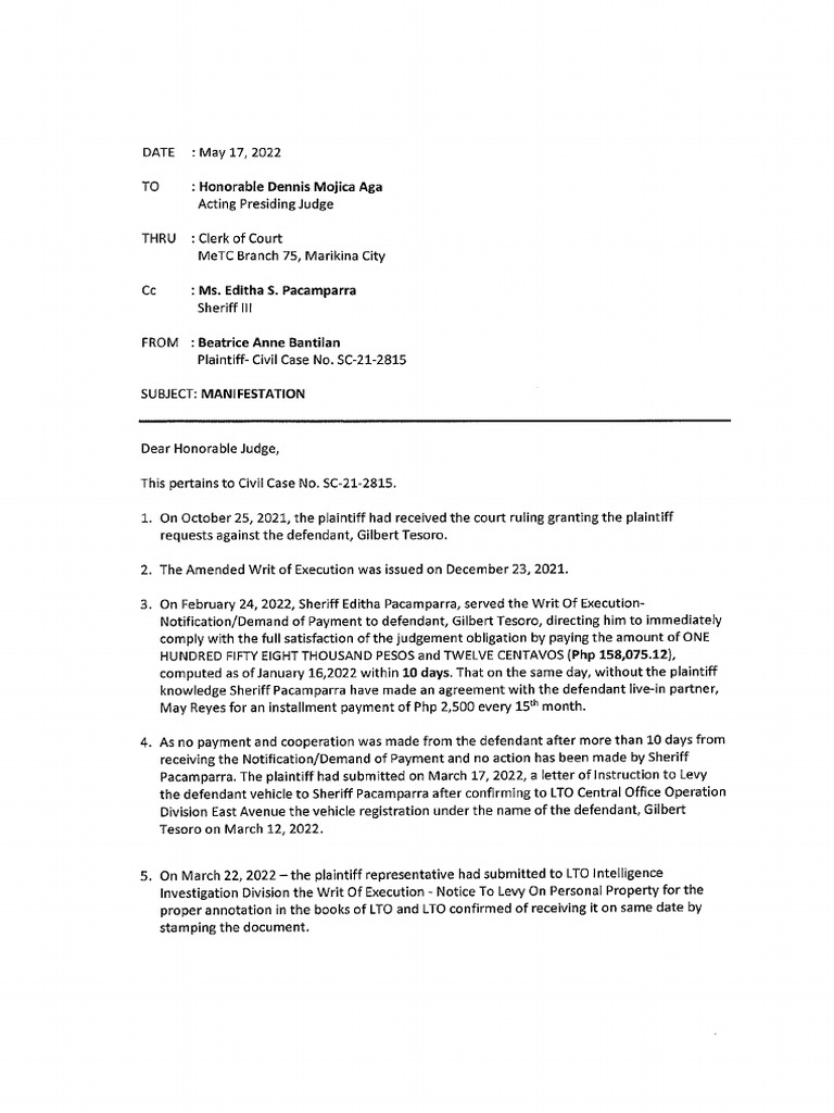 Manifestation Letter | PDF