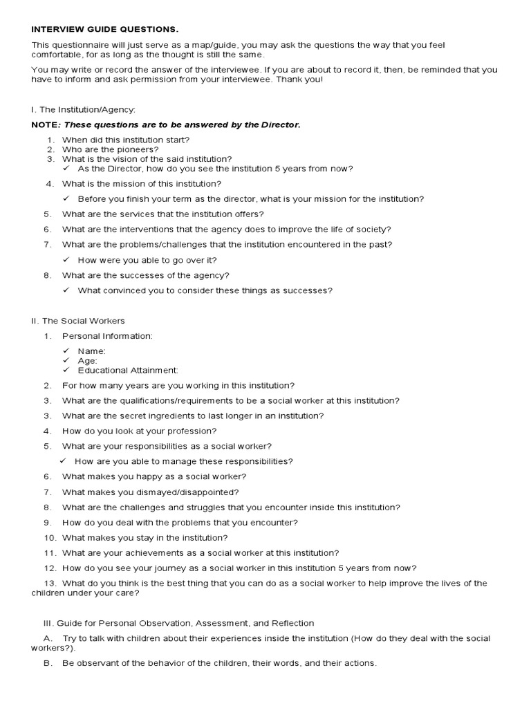 Interview Guide Questions | Download Free PDF | Social Work | Cognition