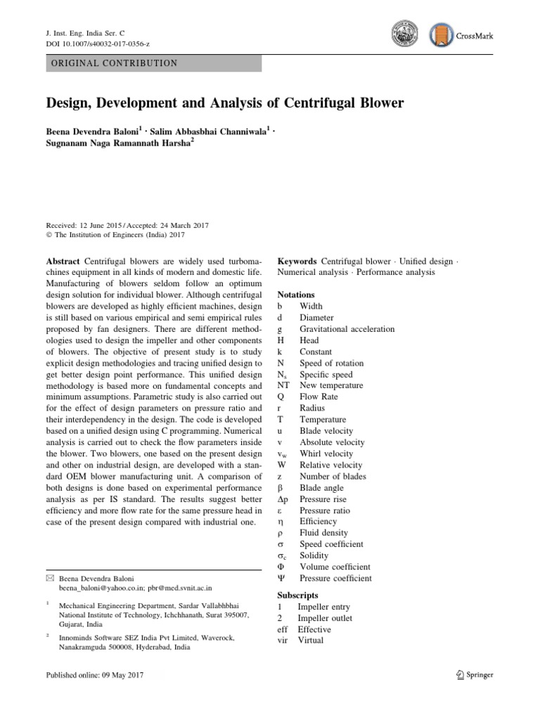 Design, Development and Analysis of Centrifugal Blower | PDF | Fluid ...