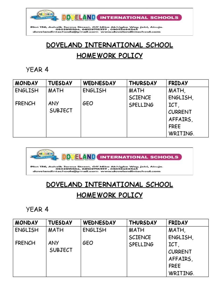 Doveland International School Homework Policy | PDF | Geography