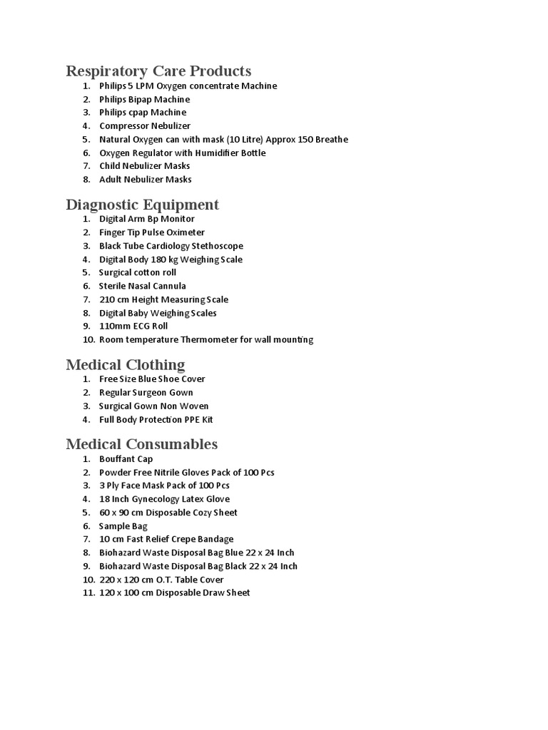 Essential Respiratory Care Products List | PDF | Self-Improvement ...