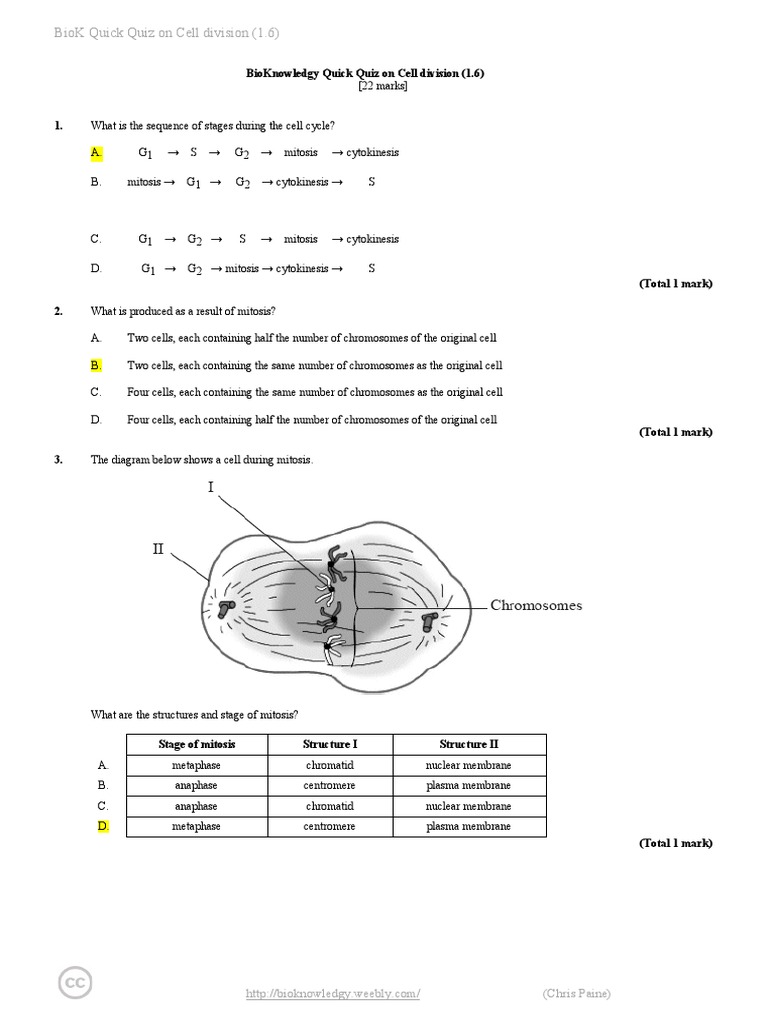 IB Biology Unit 1.6 Questions | Download Free PDF | Mitosis | Cell ...