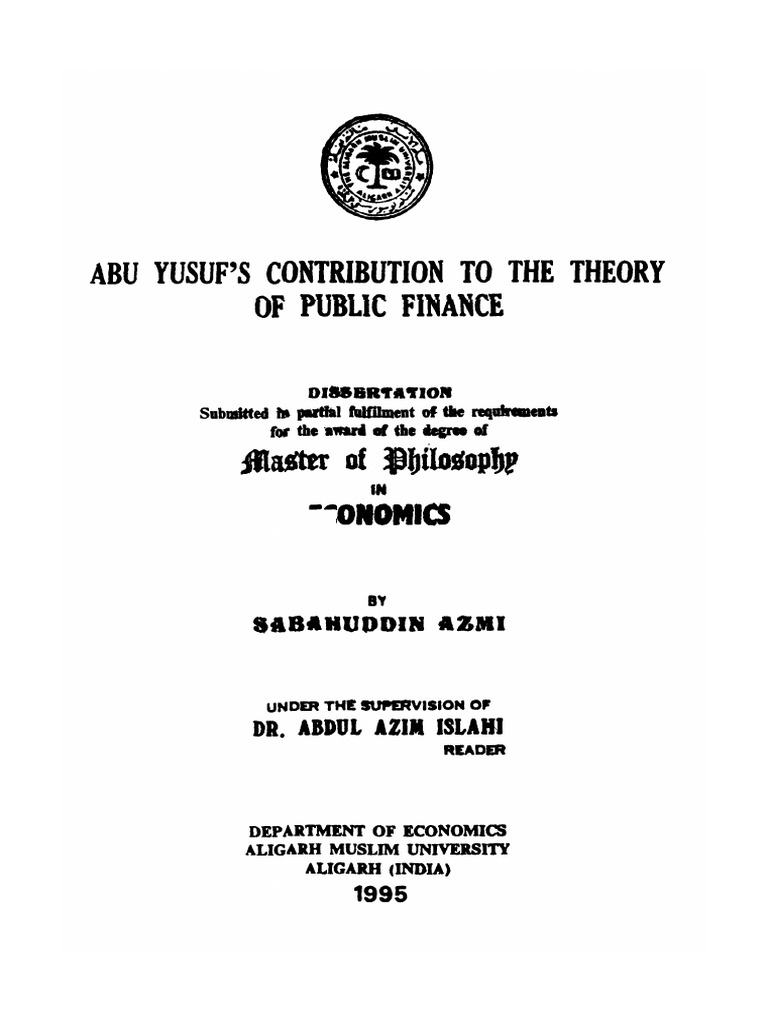 Abu Yusuf'S Contribution To The Theory of Public Finance: Illaubster of ...
