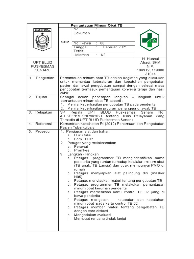 SOP Pemantauan Minum Obat TB | PDF
