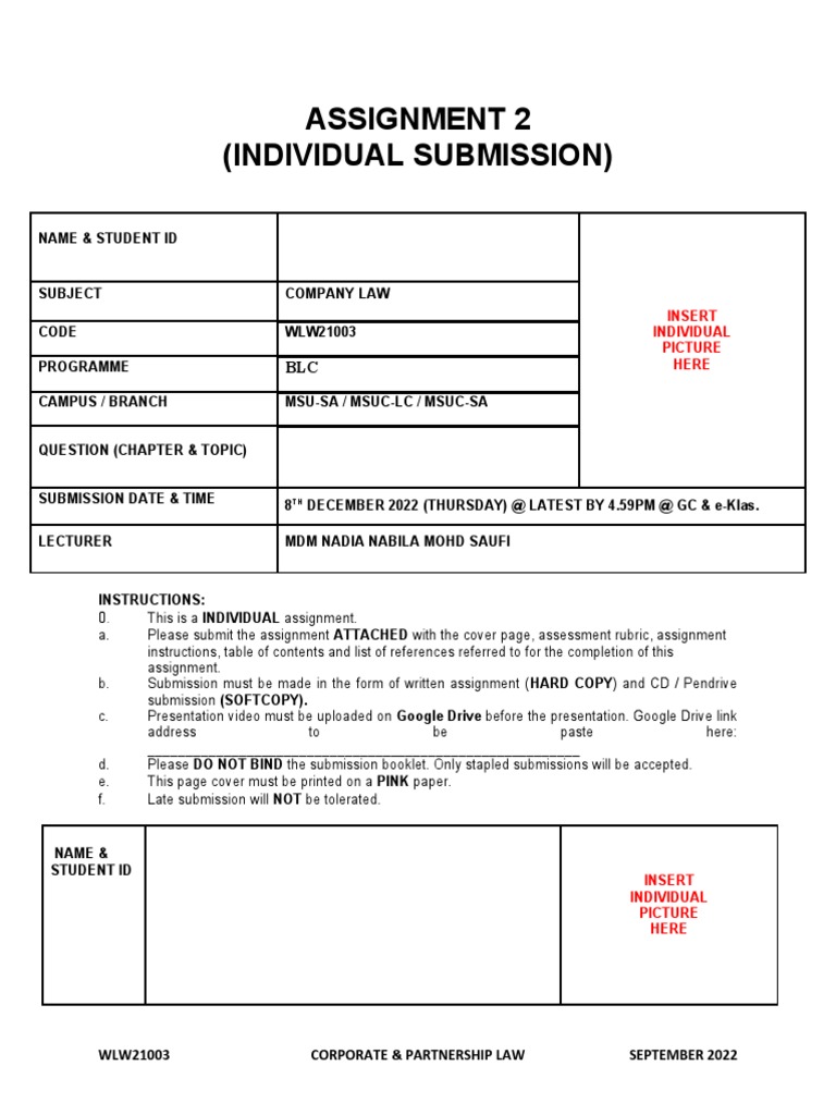 Assignment 2 (Individual Submission) : Insert Individual Picture Here ...