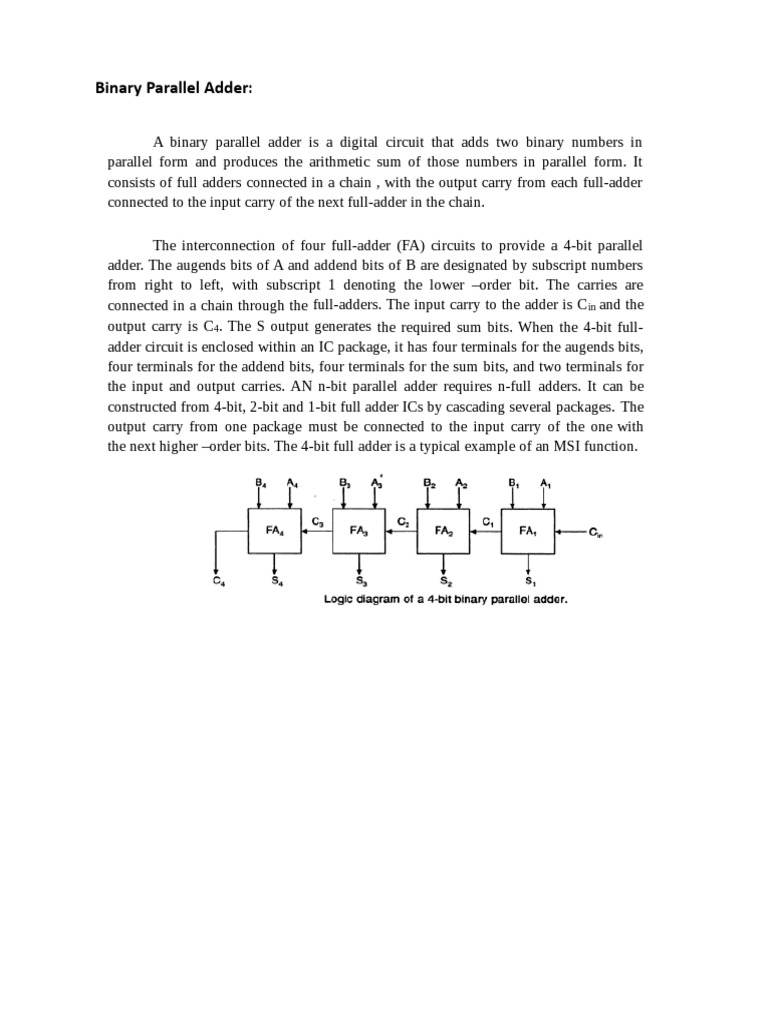 Binary Parallel Adder | PDF