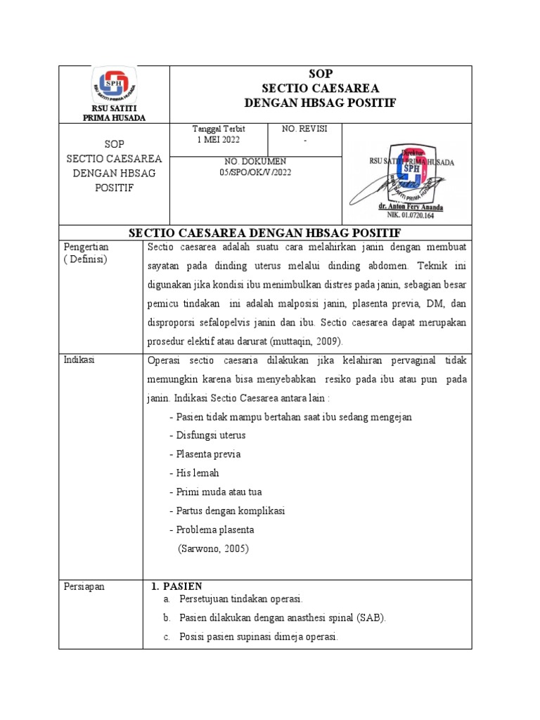 SOP Sectio Caesarea HBsAg Positif | PDF