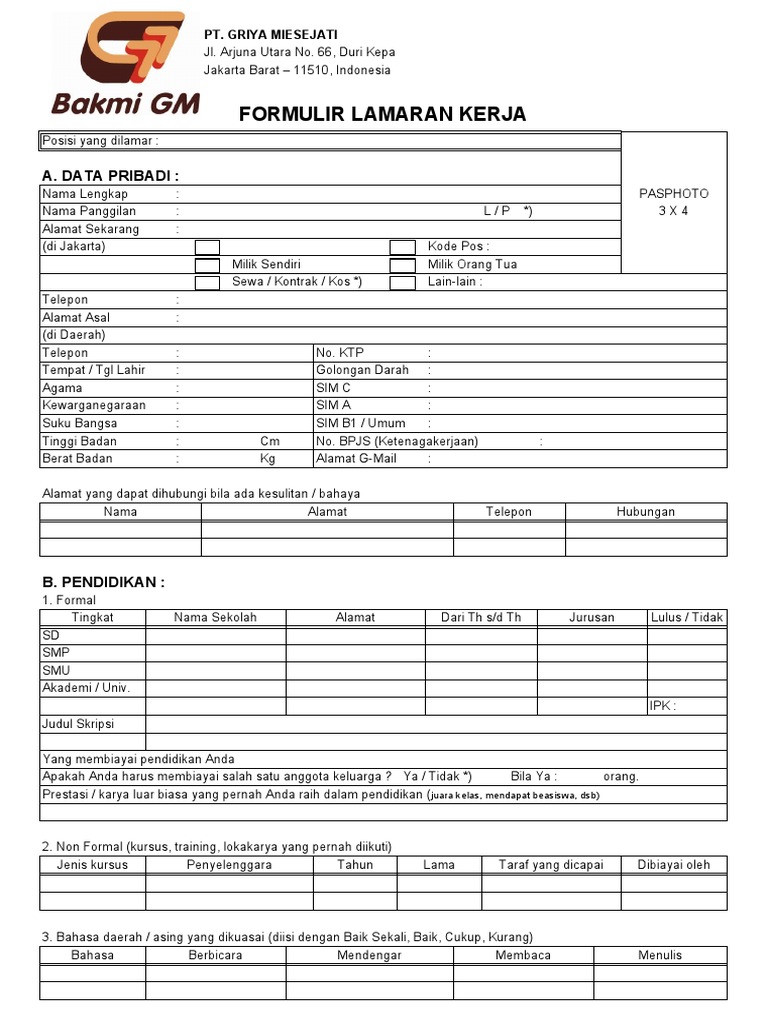 Form Lamaran Kerja Office (Baru) Staff | PDF