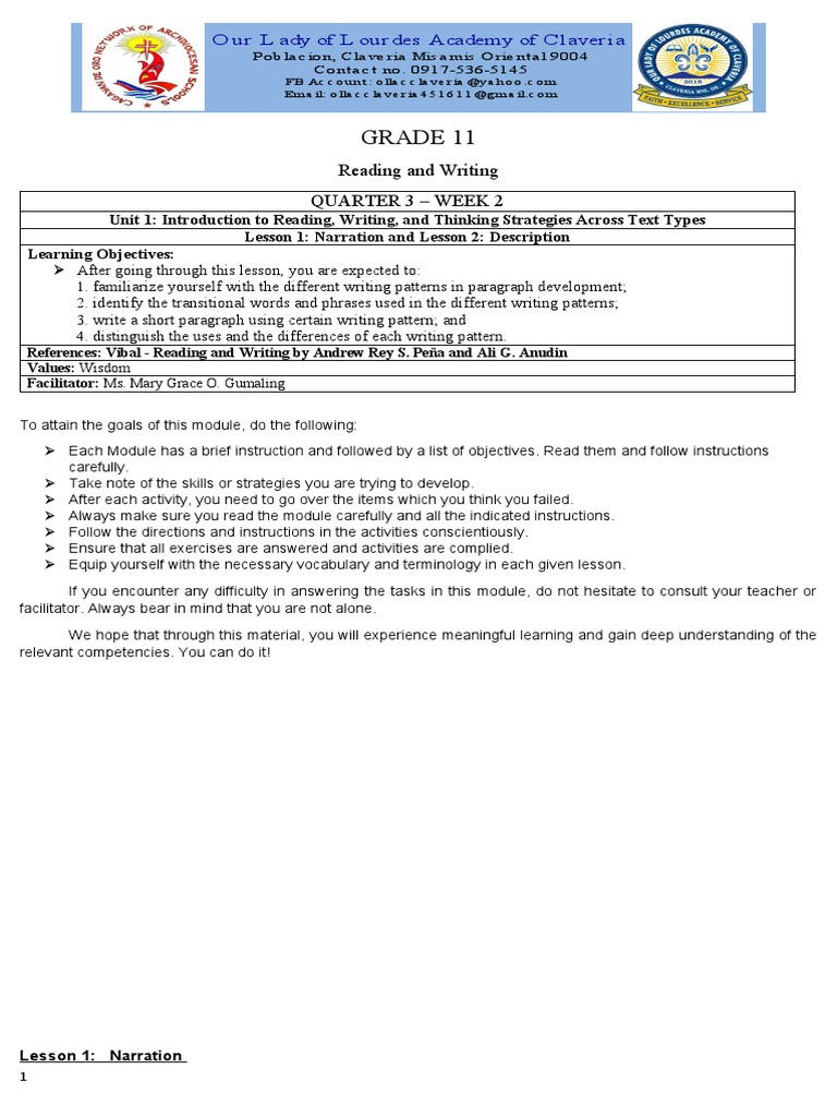 GRADE 11 Module Week 1 - Reading and Writing | PDF | Linguistics ...