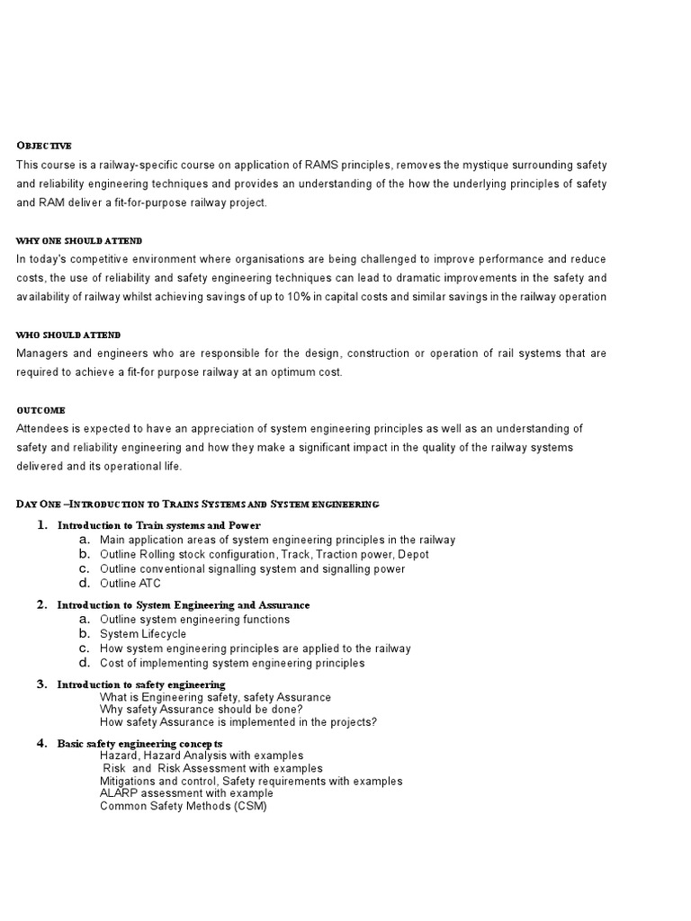 RAMS-Introduction-Training - Outline - UK - 02 | PDF | Reliability Engineering | Safety
