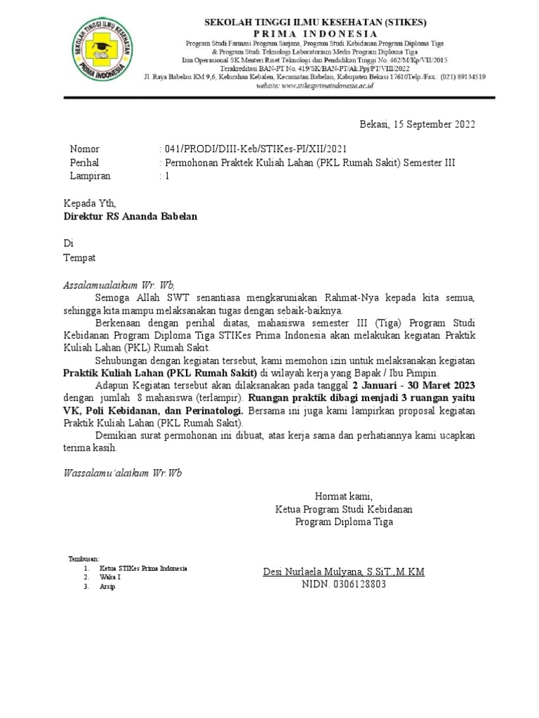 041 Surat Permohonan PKL SMT 3 | PDF