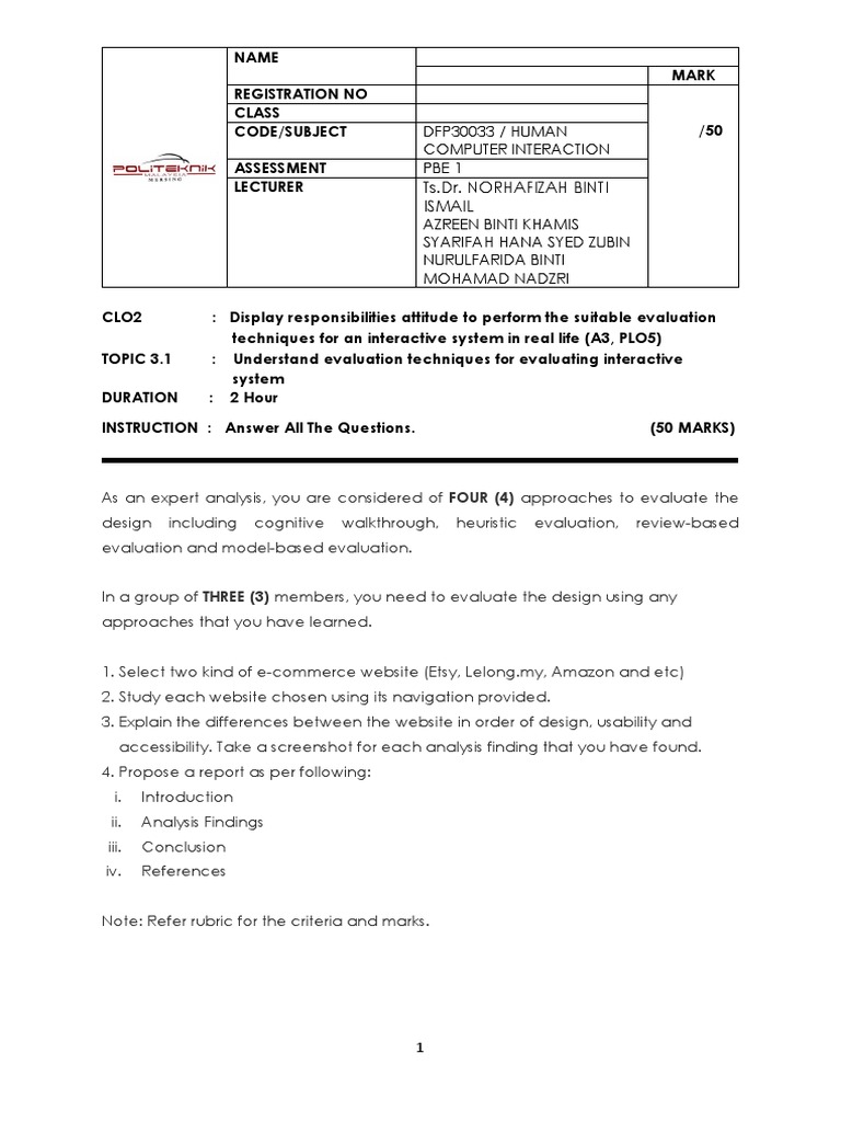 PBE 1 HCI (Updated) | PDF | Human–Computer Interaction | Usability