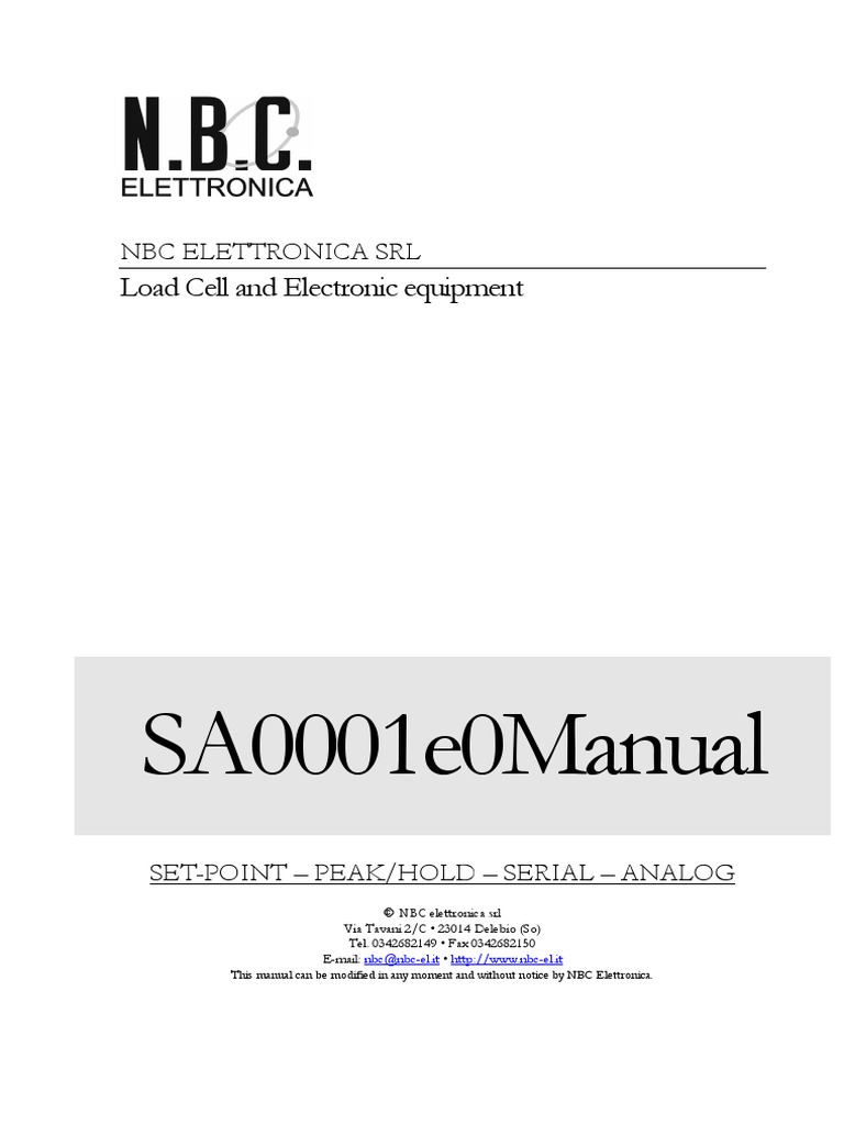 SA0001e0Manual: Load Cell and Electronic Equipment | Download Free PDF | Calibration | Parameter ...