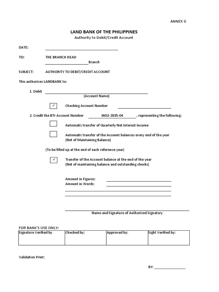 Annex G Authority To Debit Credit Account | PDF