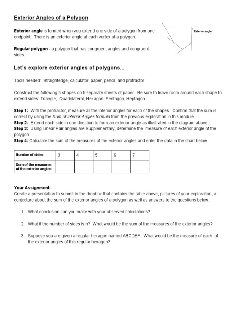 Exterior Angles of A Polygon | PDF