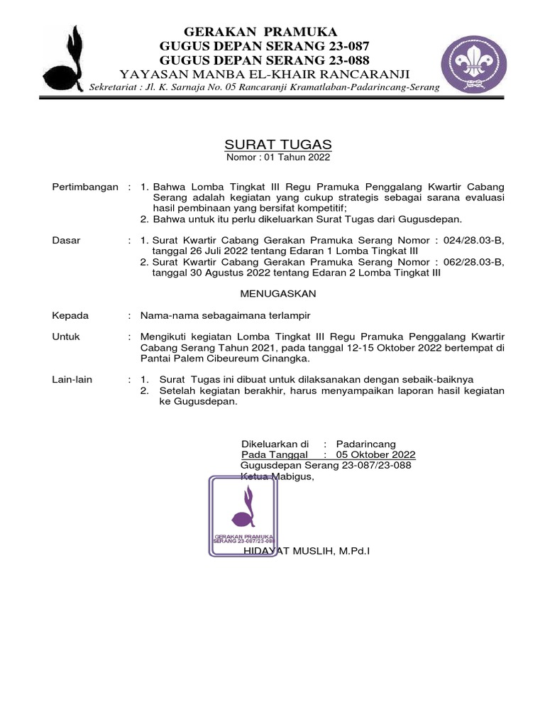 Surat Tugas Gudep | PDF