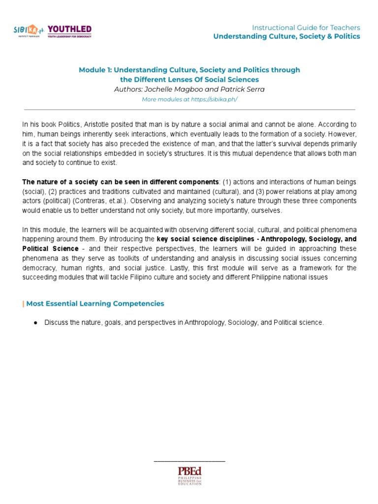 Module 1 - Understanding Culture Society and Politics Through The ...