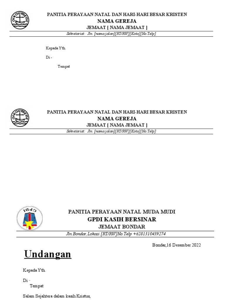 Undangan Natal Muda-Mudi GPDI Bondar | PDF