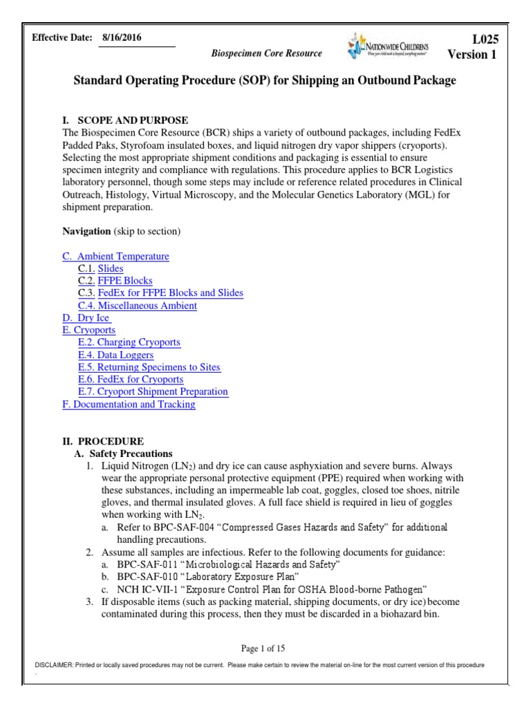 Standard Operating Procedure (SOP) For Shipping An Outbound Package | Download Free PDF ...