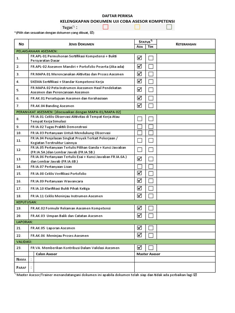 Daftar Periksa Asesmen Kompetensi | PDF | Teknologi & Rekayasa