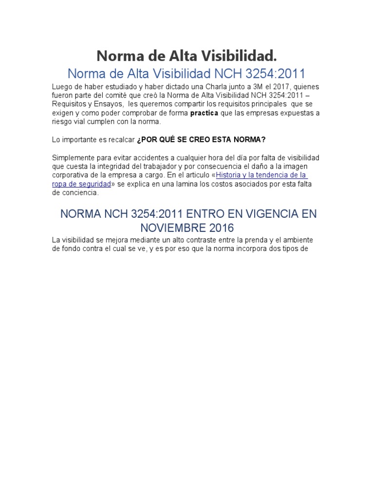Norma de Alta Visibilidad NCH 3254 2011 | PDF | Radiación electromagnética | Óptica