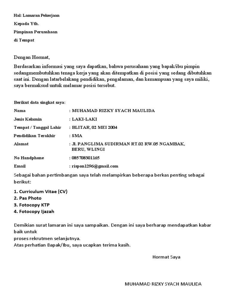 CV Lamaran Kerja Muhamad Rizky | PDF