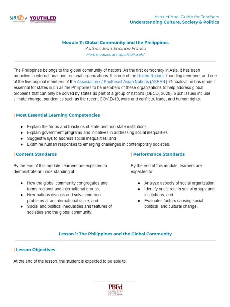 Module 11 - Global Community and The Philippines | PDF | Asia Pacific ...