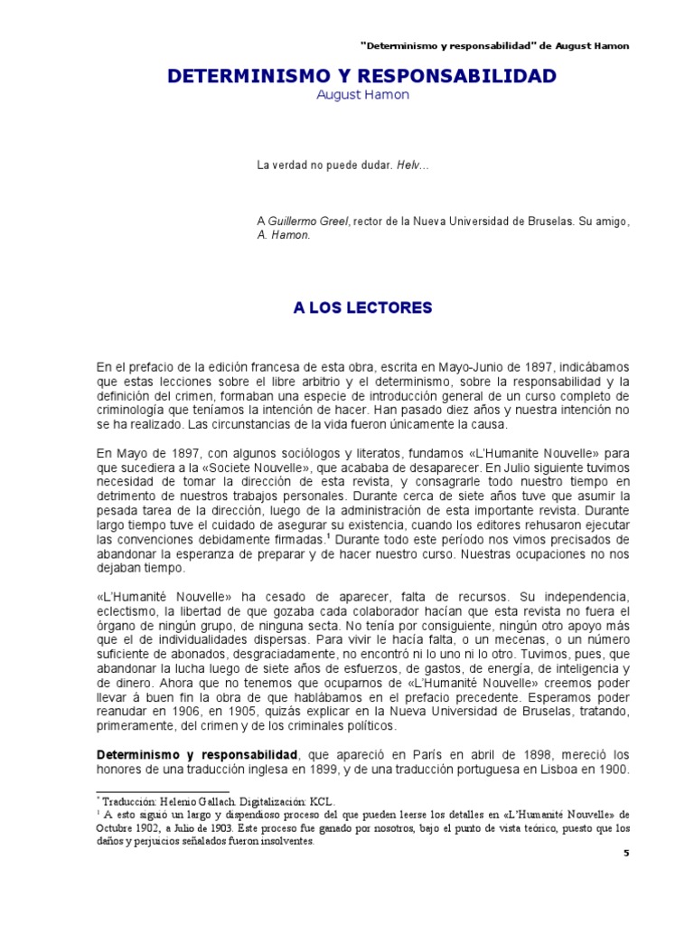 Determinismo y Responsabilidad - August Hamon | PDF | Libre albedrío | Cerebro