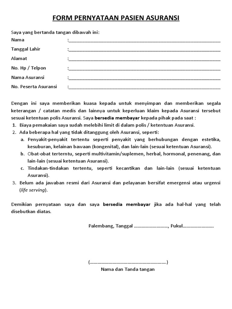 Form Pernyataan Pasien Asuransi 1 | PDF