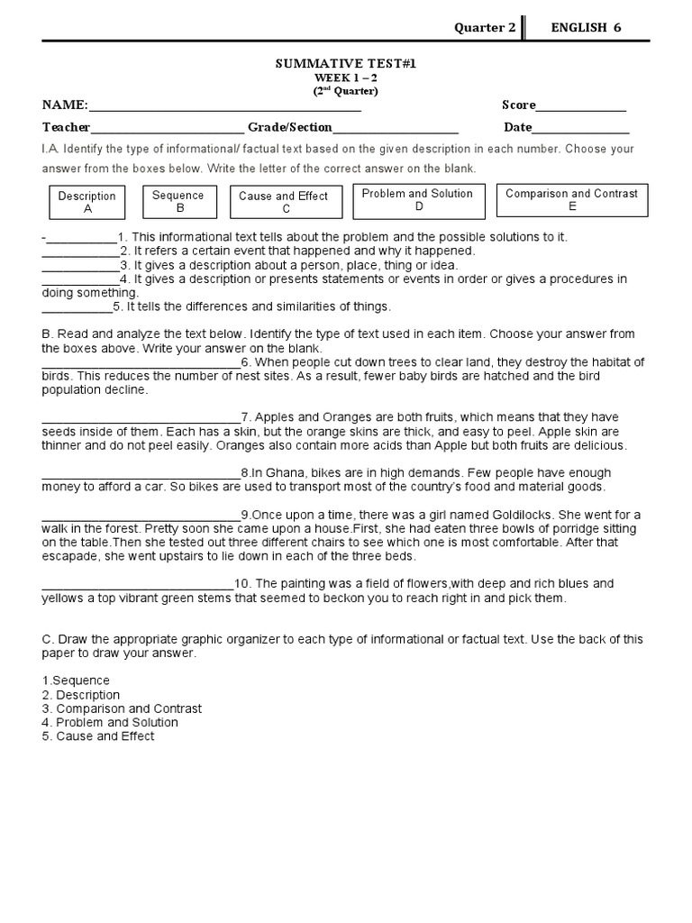 English 2nd-Summative-Test 2 | PDF | Orange (Fruit) | Apple