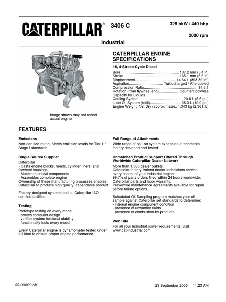 Engine Brochure Industrial-3406c Dita-2000 Rpm-328 Kw-dm0346-01 | PDF ...