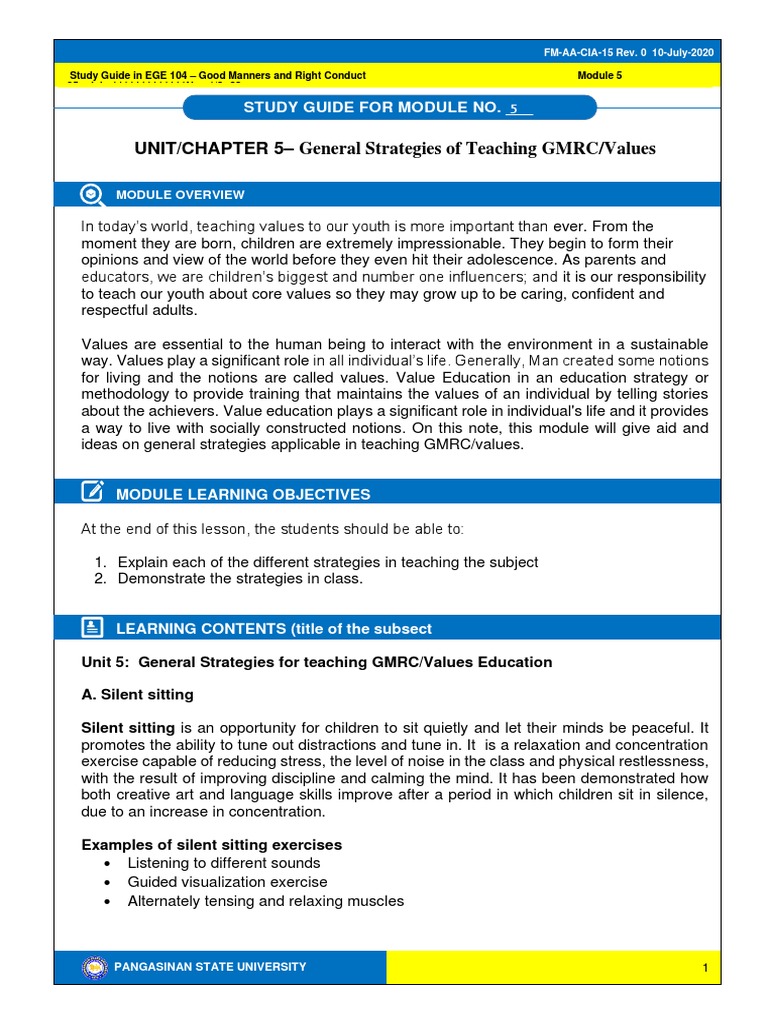 Strategies for Teaching GMRC Values | PDF | Teaching Method | Learning