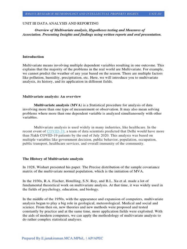Unit Iii Data Analysis and Reporting | Download Free PDF | Hypothesis | Statistics