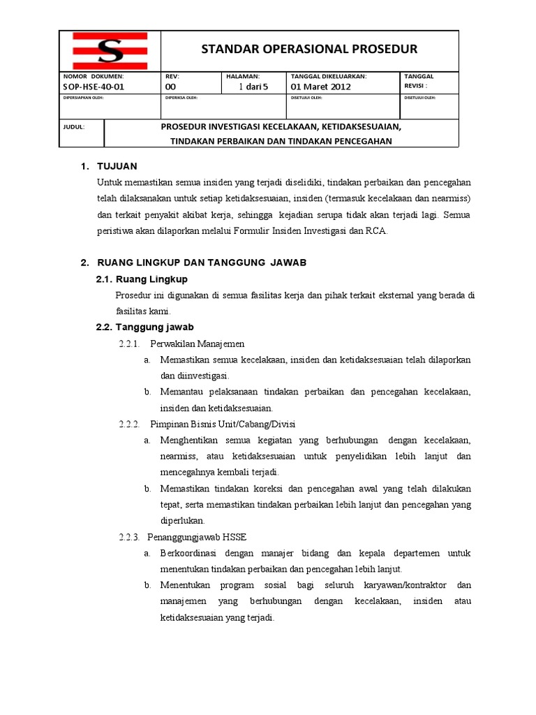 SOP-HSE-04-01 Investigasi Kecelakaan | PDF