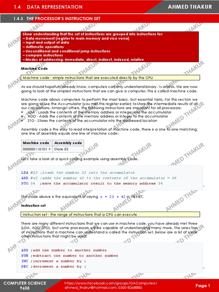 1.4.3 The Processor's Instruction Set | PDF | Array Data Structure | Central Processing Unit