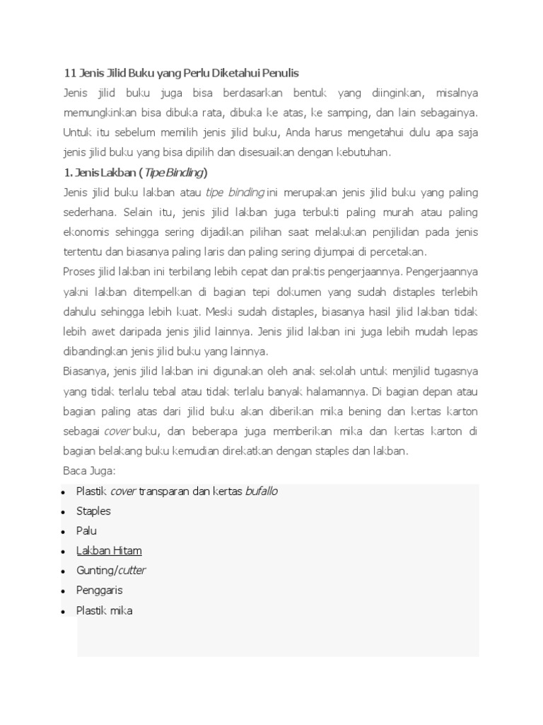 11 Jenis Jilid Buku untuk Penulis | PDF