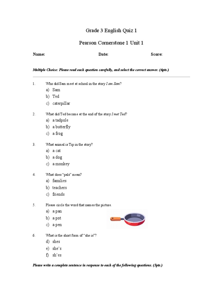 Quiz 1 Pearson Cornerstone 1 Unit 1 | PDF | Games & Activities | Language Arts & Discipline