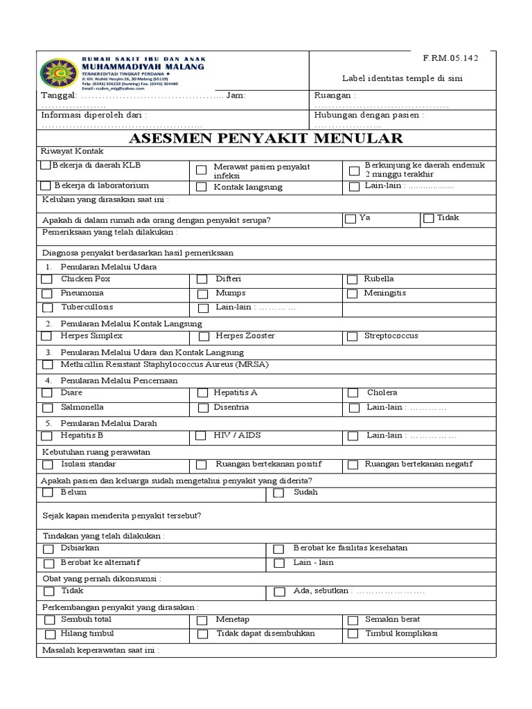 Formulir Asesmen Penyakit Menular | PDF