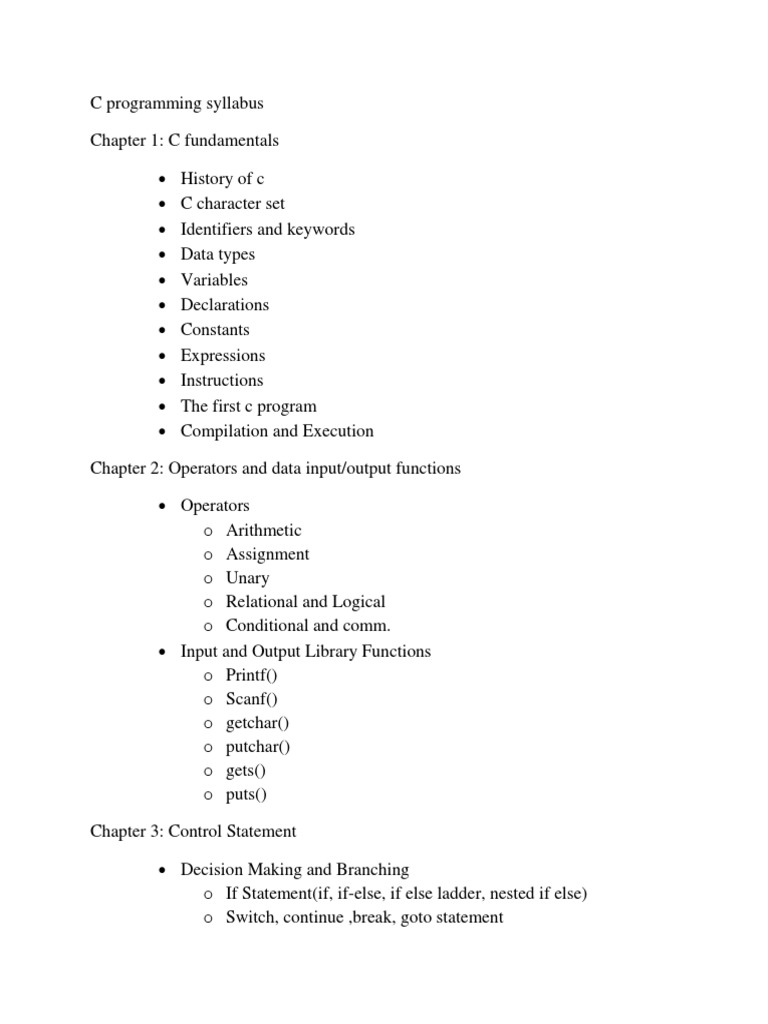 C Programming Syllabus 1 Pdf Parameter Computer Programming Data Type 5916