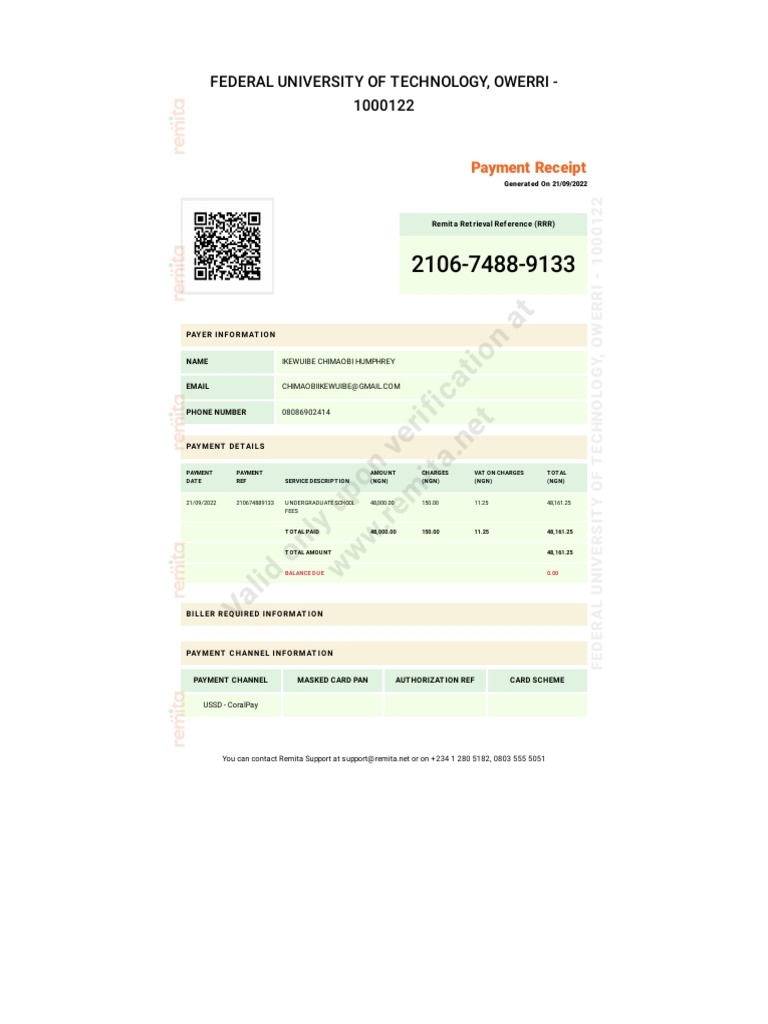 School Fees Recepit | PDF | Payments | Service Industries