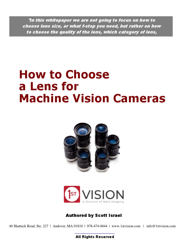 1stvision How To Choose A Lens For Machine Vision Cameras | PDF ...