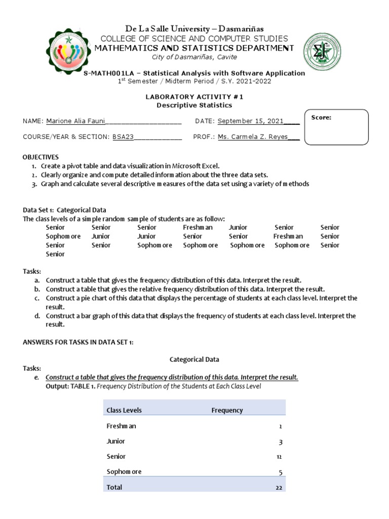 Laboratory Exercise1 | Download Free PDF | Median | Standard Deviation