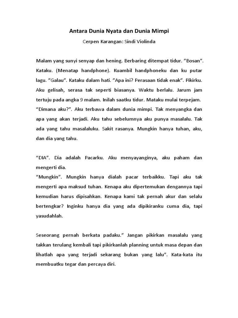 Cerita - Fiksi - Antara Dunia Nyata Dan Dunia Mimpi | PDF