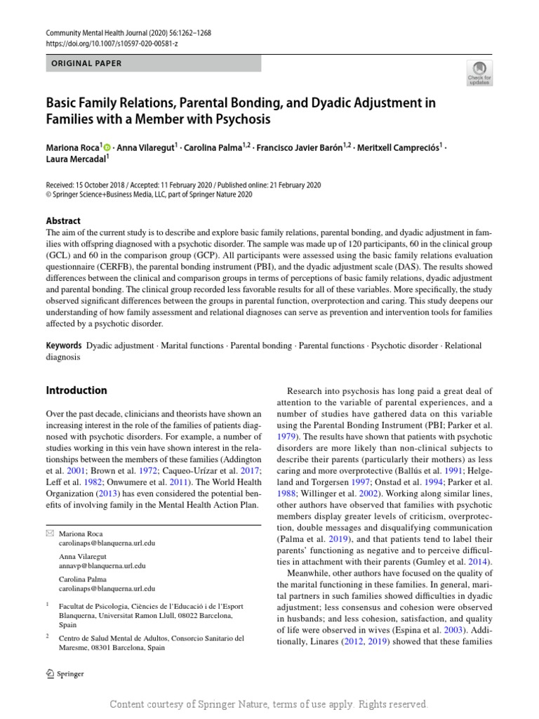 Basic Family Relations Parental Bonding and Dyadic | PDF | Mental ...