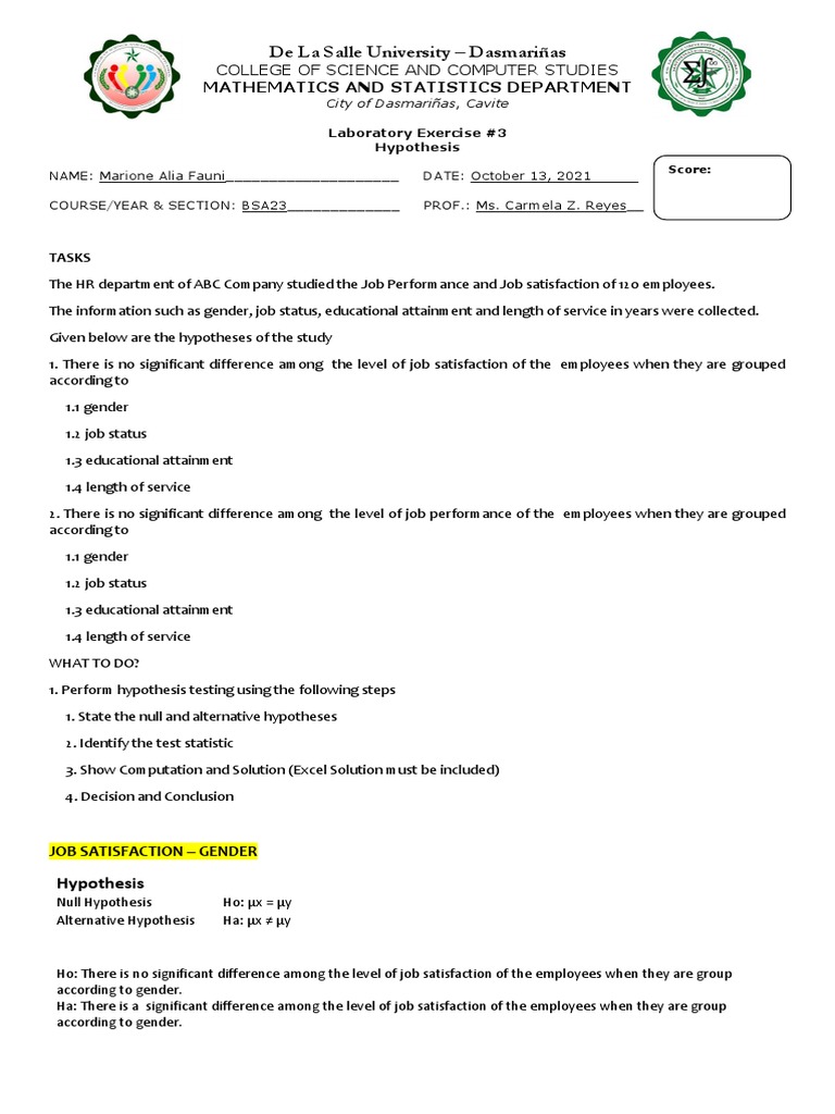 Laboratory Exercise 3 Pdf Student S T Test P Value